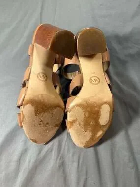 Michael Kors | Shoes | Michael Kors Tan Leather Zipfront Block Heel ...